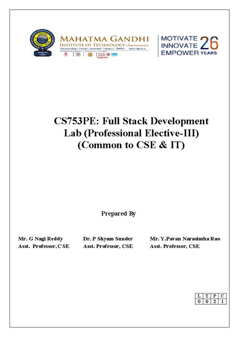 Full Stack Development Lab Manual Cs753pe Full Stack Development Lab Professional Elective