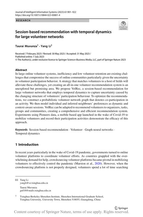 Session Based Recommendation With Temporal Dynamics For Large Volunteer