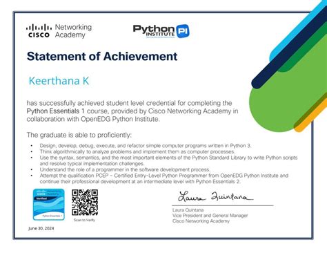 Completed Python Essentials 1 Course With Openedg Keerthana K Posted