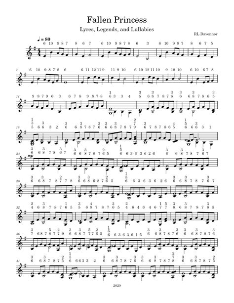 Fallen Princess 16 String Lyre Harp Sheet Music For Harp Solo