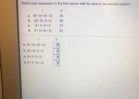 solved match each expression in the first column with its