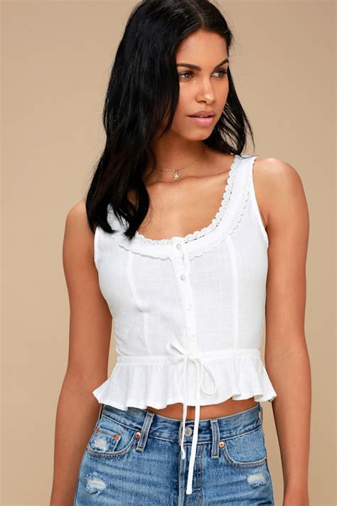 Cute White Top Crop Top Button Up Top White Crop Top Lulus