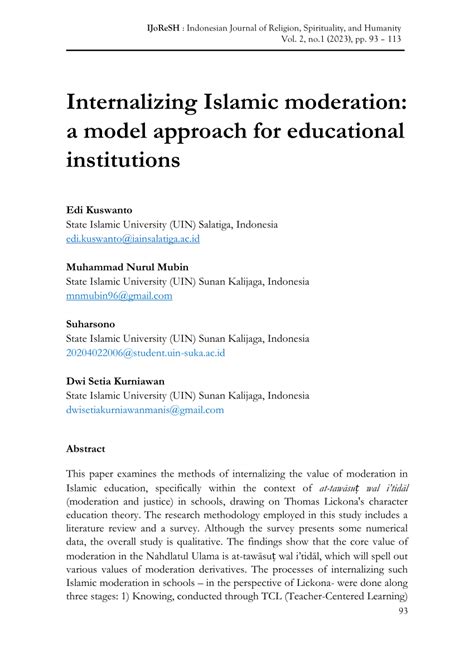 Pdf Internalizing Islamic Moderation A Model Approach For Educational Institutions