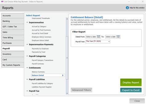 unable to run leave entitlements balance report for payroll using next