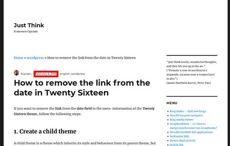 How To Remove The Link From The Date In The Twenty Sixteen WordPress Theme Just Think