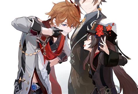 Hu Tao Zhongli And Tartaglia Genshin Impact Drawn By D00rlife Danbooru