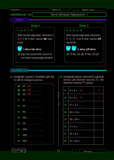 3 sınıf matematik tek çift doğal sayılar ve romen rakamları Çalışma
