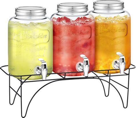 Mifoci Glass Drink Dispenser With Stand Set Of 3 2 Gallon