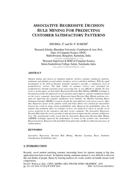 Pdf Associative Regressive Decision Rule Mining For Predicting Customer Satisfactory Patterns