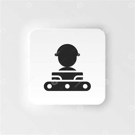 Mass Production Conveyor Man Neumorphic Style Vector Icon Simple