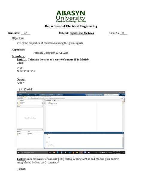 Sample Lab Report Pdf Matlab Matrix Mathematics