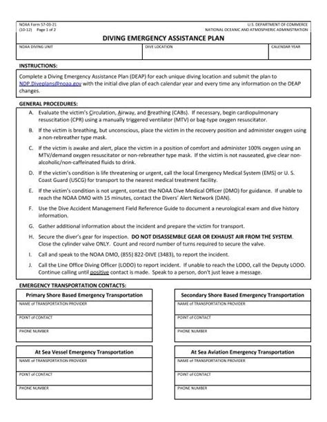 Dive Emergency Action Plan Template