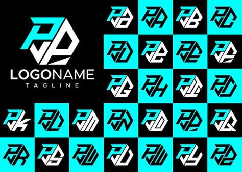 육각형 P 문자 로고 디자인의 집합입니다 현대 편지 P 로고 템플릿 번들 프리미엄 벡터