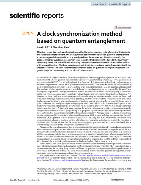 Pdf A Clock Synchronization Method Based On Quantum Entanglement