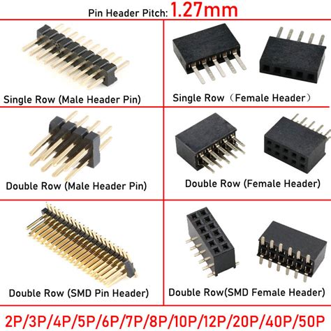127mm Pitch 2p 40p Pcb Male Female Pin Header Single Double Row