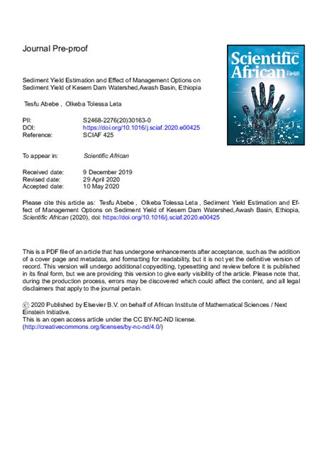 Pdf Sediment Yield Estimation And Effect Of Management Options On