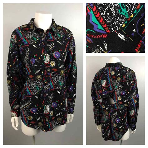 1990s Native American Print Button Up Western Shirt Gem