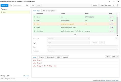 how to clear reset variable when a new next loop starts ui vision