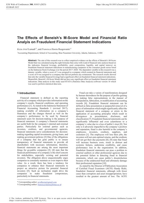 pdf the effects of beneish s m score model and financial ratio