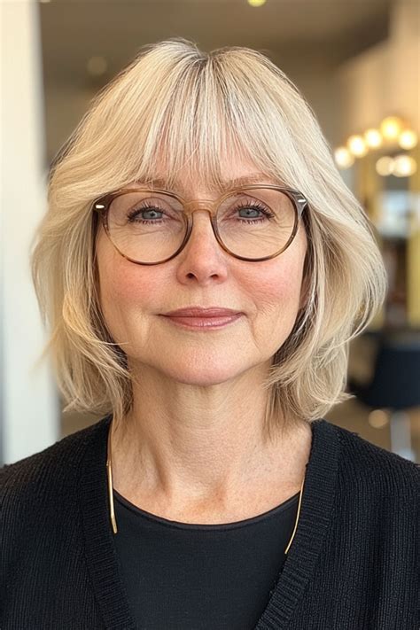 20 Medium Length Haircuts For Over 60 With Glasses Soft Blonde Bob