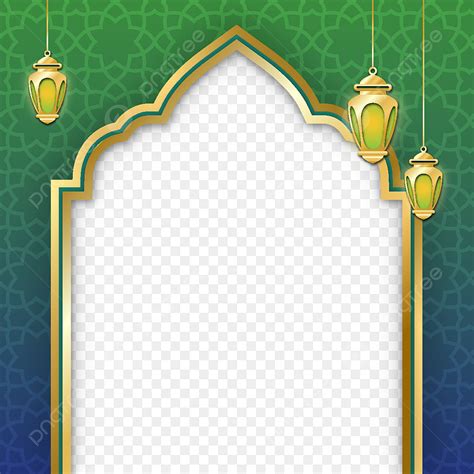 Perbatasan Islam Bingkai Emas Dengan Pola Latar Belakang Hijau Hijau