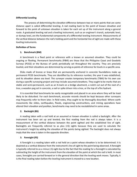 Procedure Of Differential Leveling Differential Leveling The Process Of Determining The