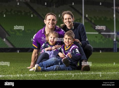 Melbourne Storm Player Ryan Hoffman Poses For A Portrait With His Wife