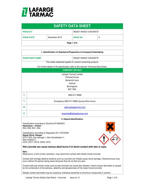 Safety Data Sheet Concrete Personal Protective Equipment Concrete