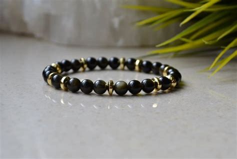 Gold Obsidian Bracelet With Gold Hematite Third Chakra Etsy
