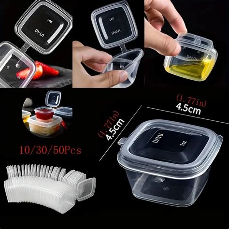 103050pcs 누출 방지 사각형 소스 상자 플라스틱 계란 우유 파삭 파삭 한 컵 다양한 소스 용 힌지 Temu