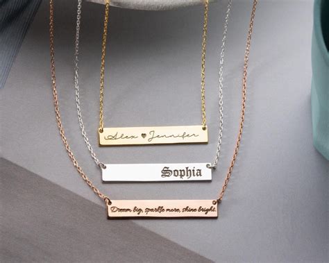 Bar Necklace Custom Bar Name Necklace 14k Solid Gold Bar Necklace
