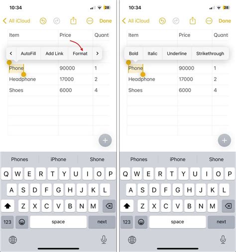 apple notes how to resize table columns or rows