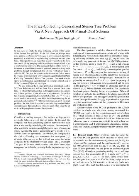 Pdf The Prize Collecting Generalized Steiner Tree Problem Via A New Approach Of Primal Dual Schema