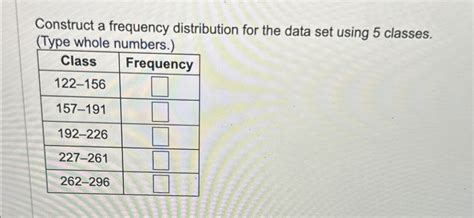 construct a frequency distribution for the data set