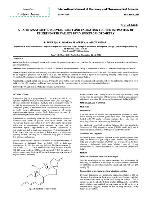 Pdf A Rapid Assay Method Development And Validation For The