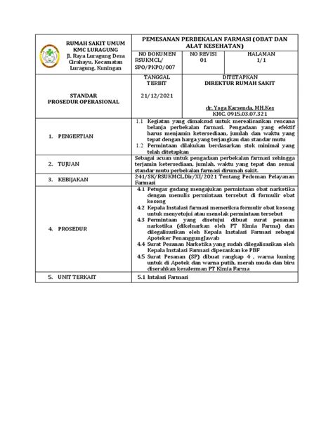 007 Spo Pemesanan Obat Narkotika Pdf