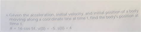 solved given the acceleration initial velocity and initial