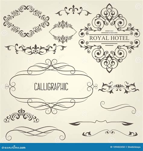 Vintage Calligraphic Frames With Vignettes And Ornamental Divide Stock Vector Illustration Of