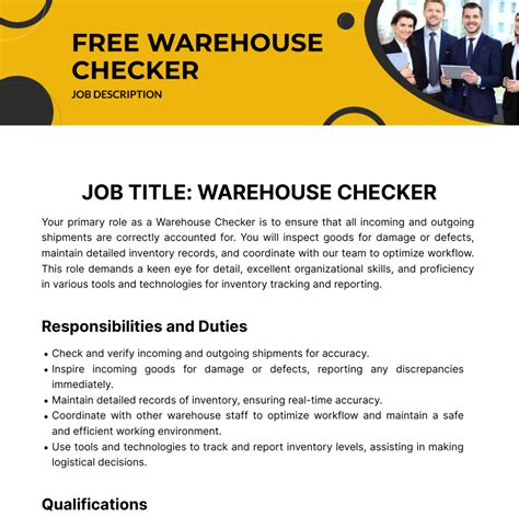 Free Warehouse Checker Job Description Template To Edit Online
