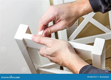 Tools Instructions And Details For Assembly Furniture Man Hands Stock