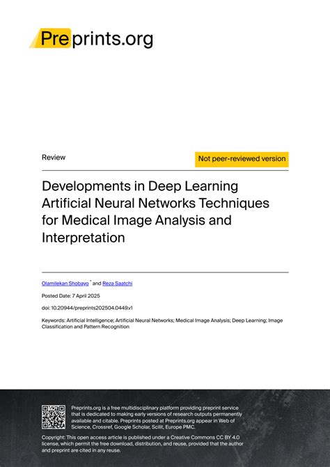 PDF Developments In Deep Learning Artificial Neural Networks Techniques For Medical Image