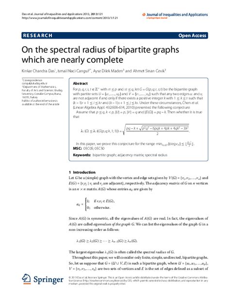 Pdf On The Spectral Radius Of Bipartite Graphs Which Are Nearly Complete