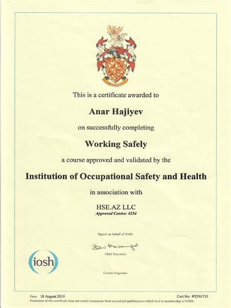 Working Iosh Training Sertificate Pdf