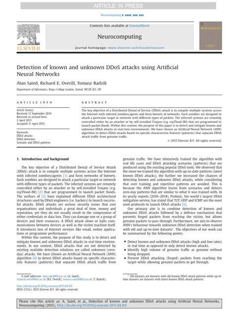 ddos detection ann pdf denial of service attack transmission