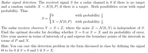 Radar Signal Detection The Received Signal S For A Chegg