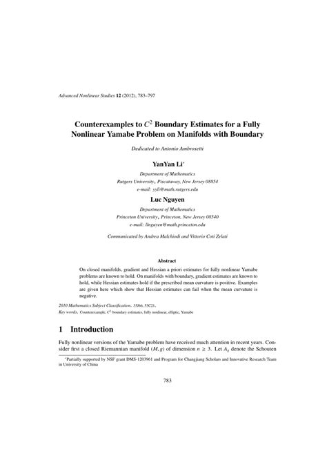 Pdf Counterexamples To C2 Boundary Estimates For A Fully Nonlinear