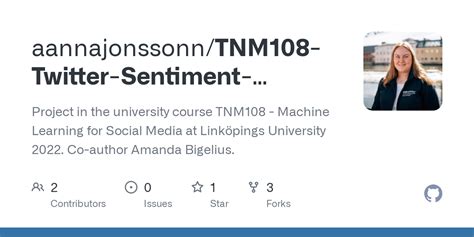 Github Aannajonssonn Tnm Twitter Sentiment Analysis Project In The University Course
