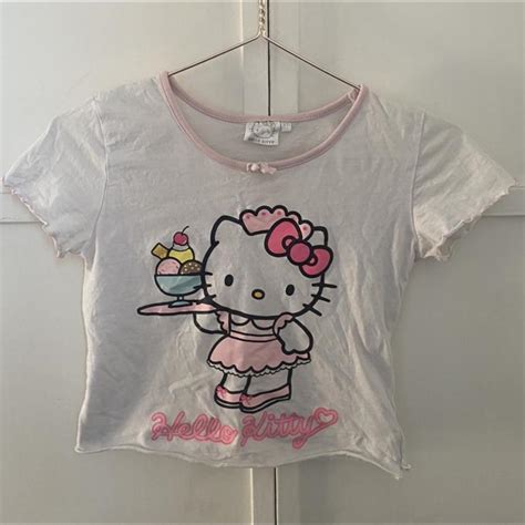 Hello Kitty Womens White And Pink Crop Top Depop