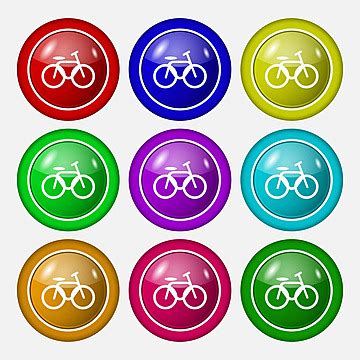 Vector Set Of Nine Round Colourful Buttons With Bicycle And Bike Icons ...