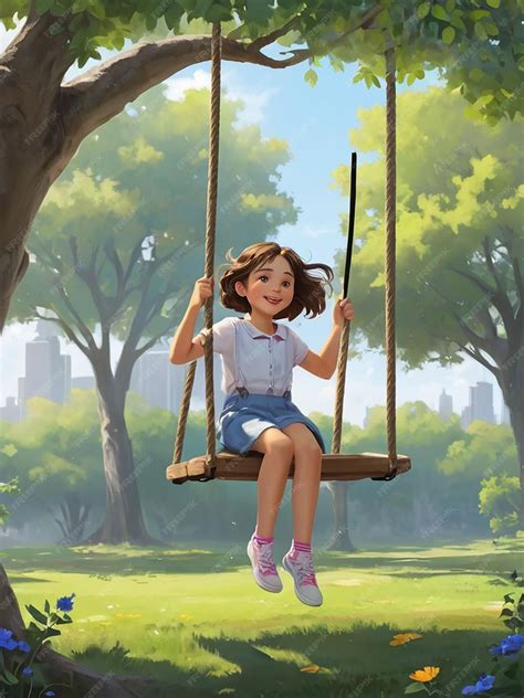 Premium Photo A Girl Is Swinging On A Swing Under A Tree